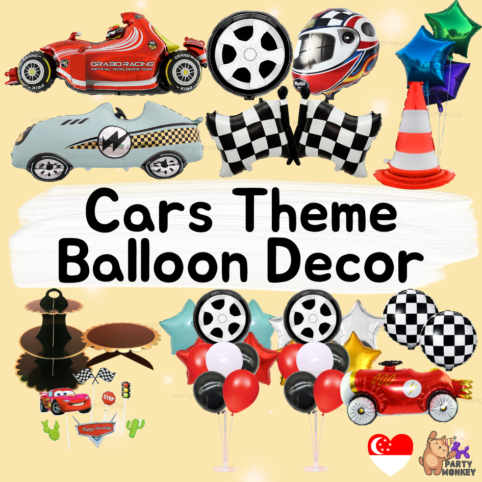 [SG Seller] Cars Theme Balloons Wheel Checkered Balloon Ballon Vintage ...