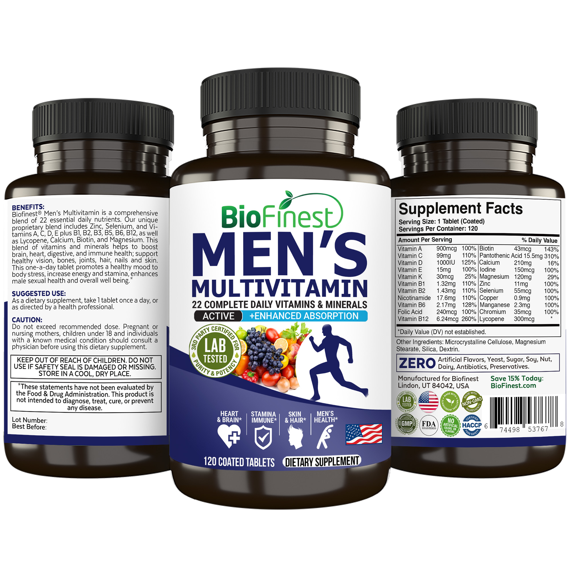 Biofinest Men’s Multivitamin Multimineral Supplement Vitamins A B C E D ...