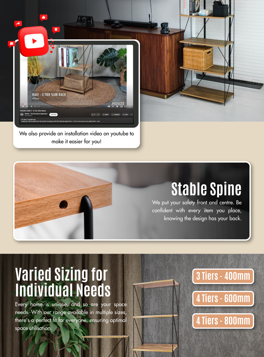 HOUZE - RALF 2 | 3 | 4 Tier Slim Rack - Shelf | Organizer | Decoration ...