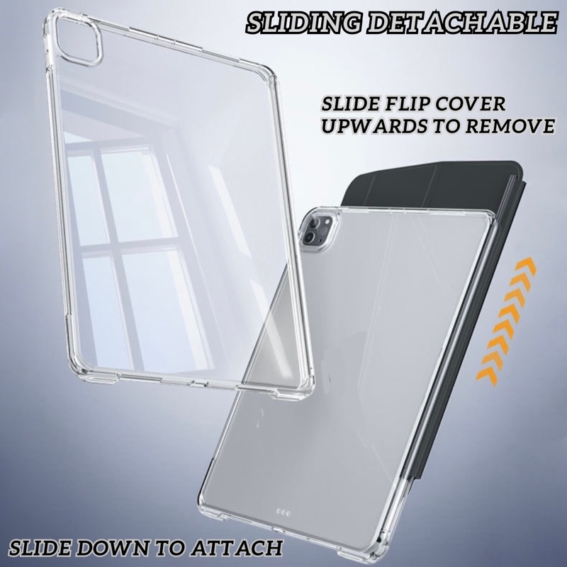 Sliding Detachable Transparent iPad Case Cover For iPad 7 8 9 10 11 ...