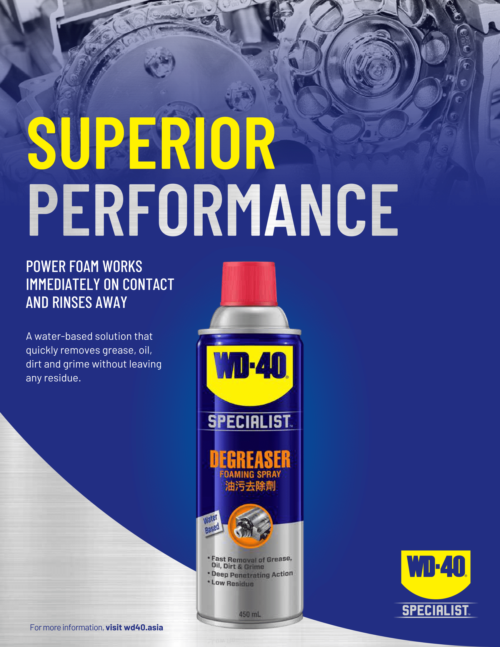 WD40 Degreaser Foaming Spray 450ml - Fast Acting, Removes grease, dirt ...
