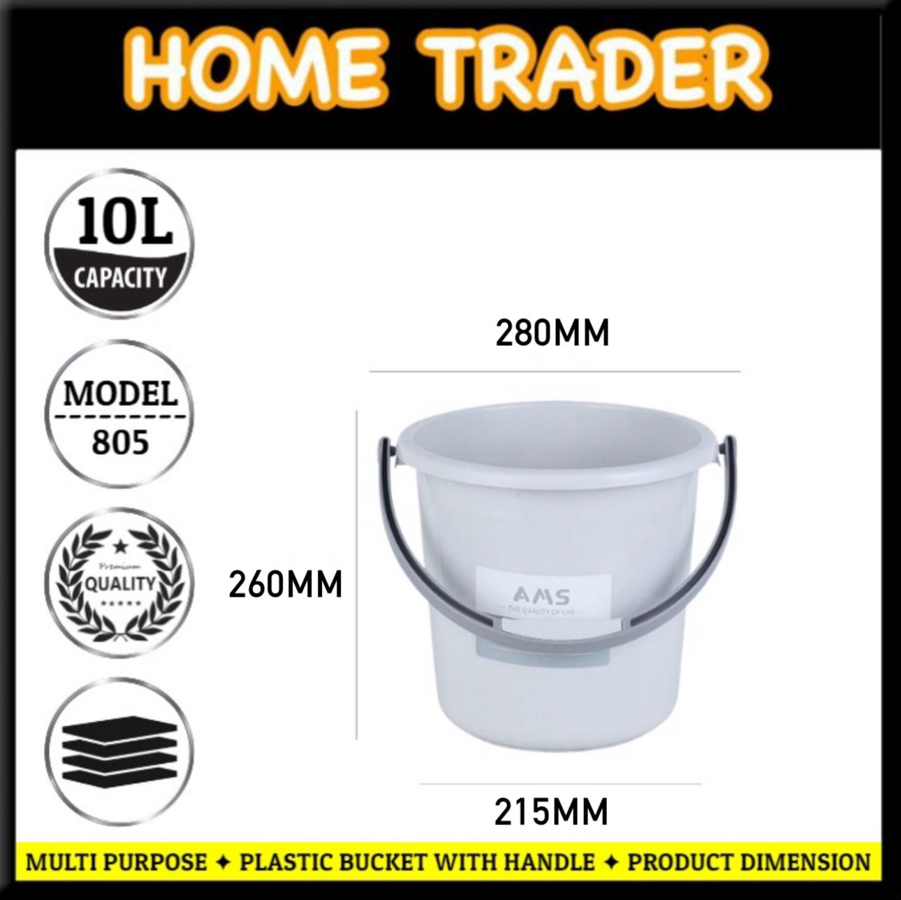 MULTI PURPOSE PORTABLE BUCKETS WITH CARRY HANDLE PAIL 805 806 807 808 ...