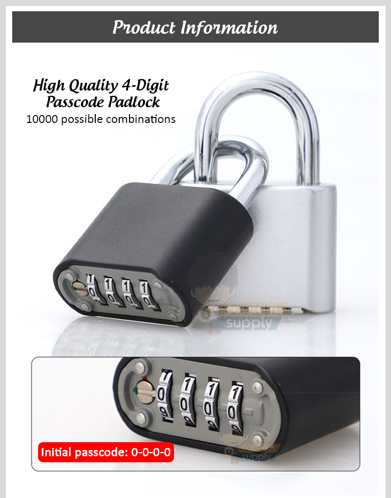 Premium Quality 4 Digit Passcode Number Combination Padlock Lock ...