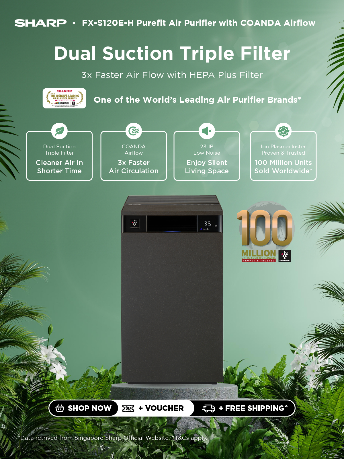 Sharp Plasmacluster Purefit Air Purifier 84m² FX-S120E-H with HEPA ...