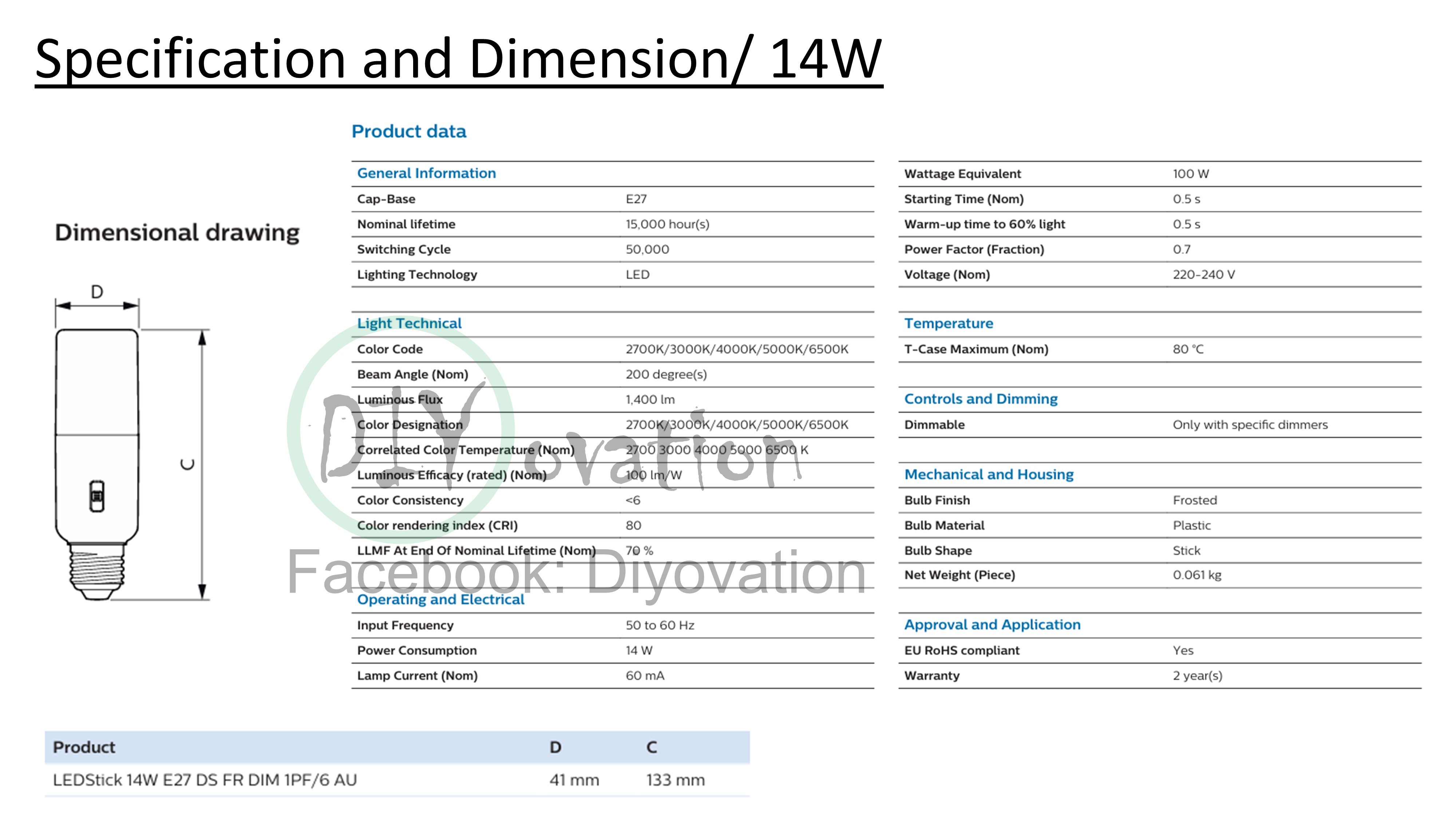 Philips 10W/ 14W E27 LED Stick bulb/ 5 Selectable Light color ...