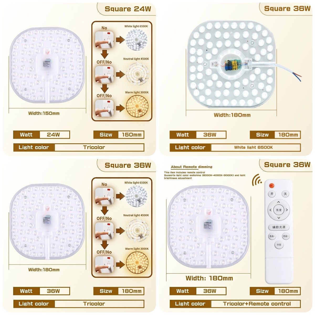 LED Ceiling Light replacement 18W 24W 36W Remote control dimming ...