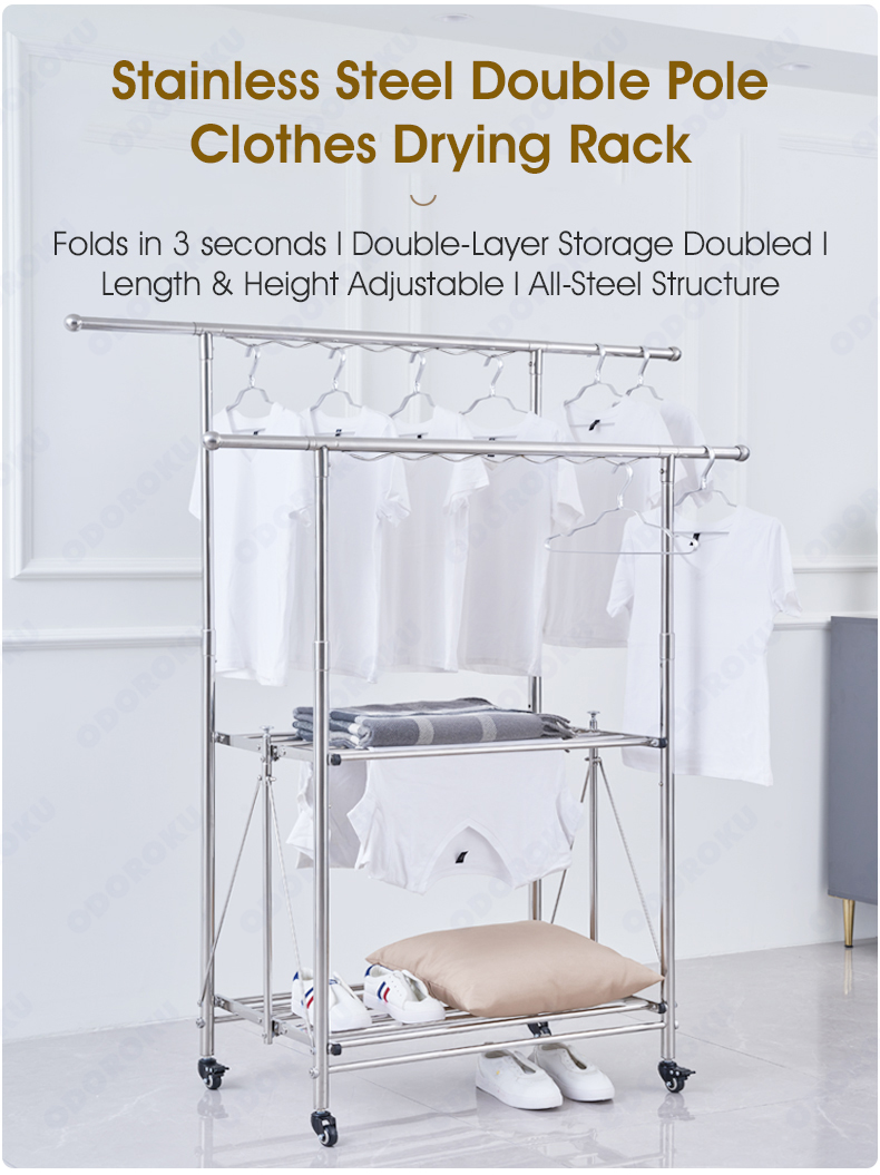 ODOROKU Foldable and Expandable Stainless Steel Clothes Rack with ...