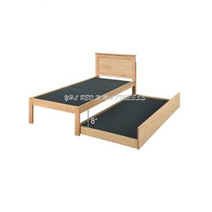 YHL Fans Single Wooden Bedframe With Adjustable Headboard Trundle ...