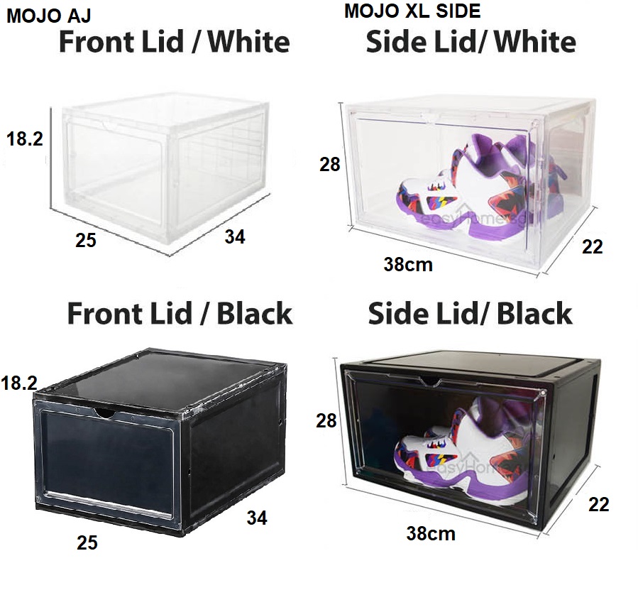 LUXATAS™ 3 Pack Mojo Sneaker Shoe Box Stackable Clear & Black Shoebox ...