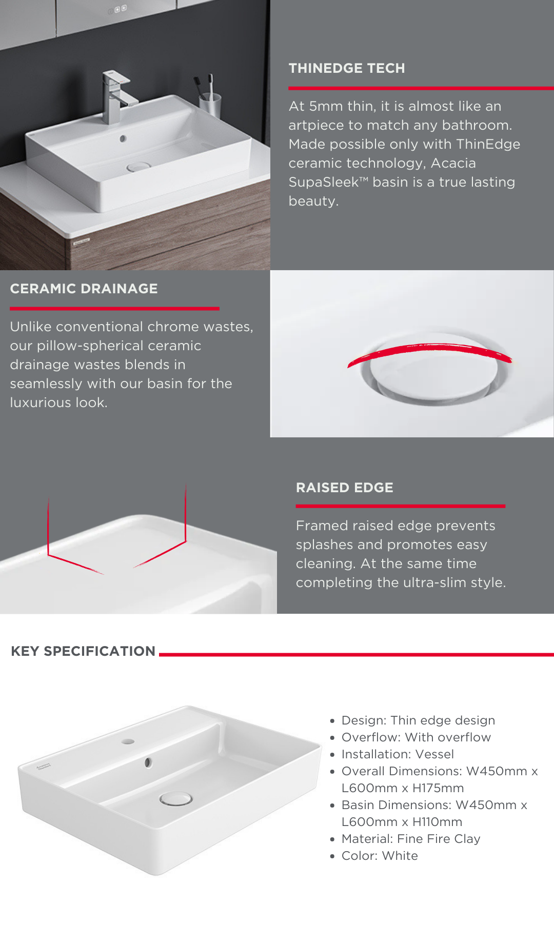 American Standard Acacia SupaSleek Vessel Basin 600mm with deck ...