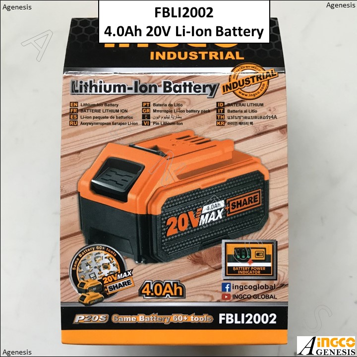 INGCO 20V Li-Ion Battery 2.0Ah FBLI20011 / 4.0Ah FBLI2002 / 5.0Ah ...