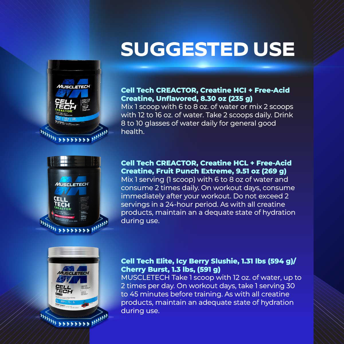 MuscleTech Cell Tech, Creatine HCI, Free-Acid Creatine, Increase ...