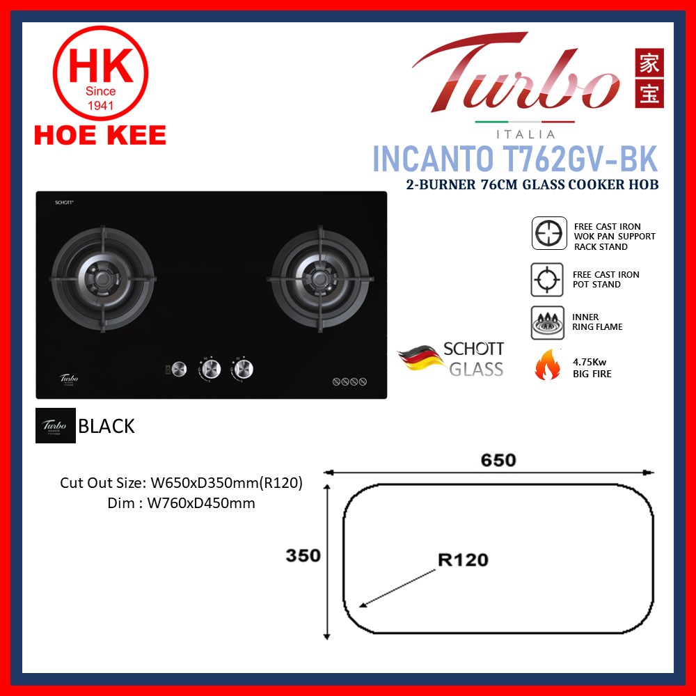 (BUNDLE) TURBO T762GV-BK/OW GLASS HOB + TURBO INCANTO T408-90SS/BK 90CM CHIMNEY HOOD | Shopee ...