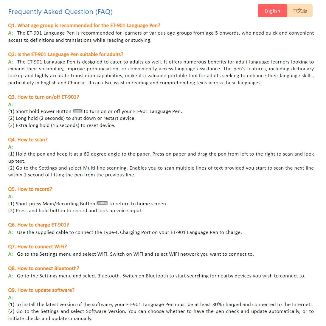 iFLYTEK ET-901 Language Pen - AI-Powered Dictionary Pen, Bilingual ...