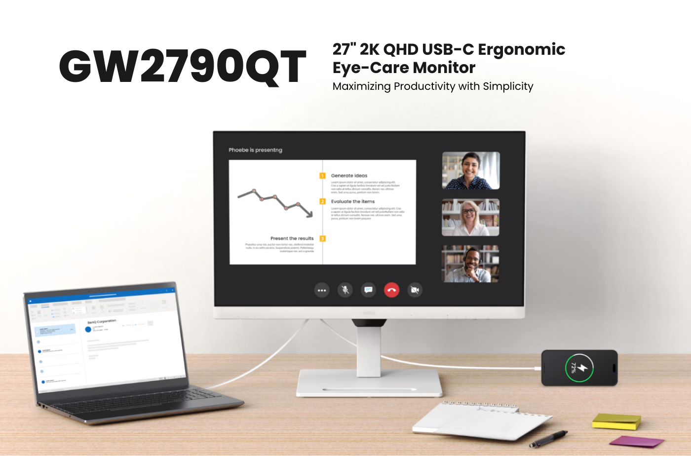 BenQ GW2790QT 27-inch 2K Eye-Care Monitor | USB-C | Speakers, Noise ...