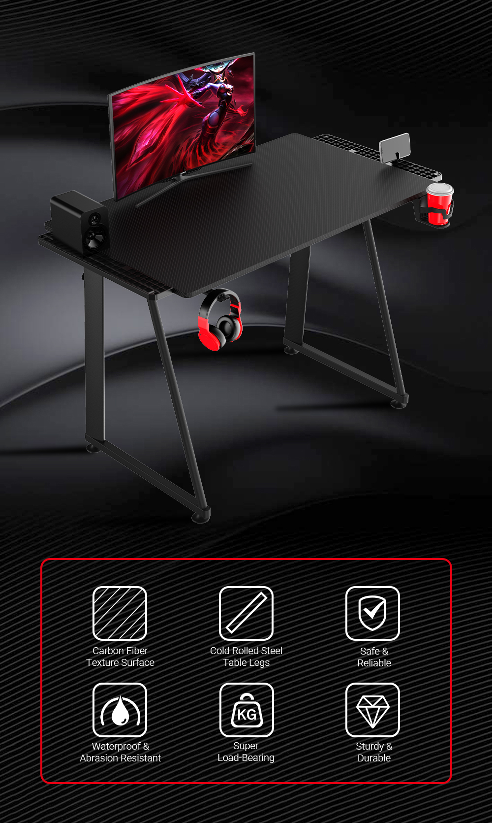 AEGIS BFORCE Ergonomic Computer Gaming Desk, Extend Panel, Free ...