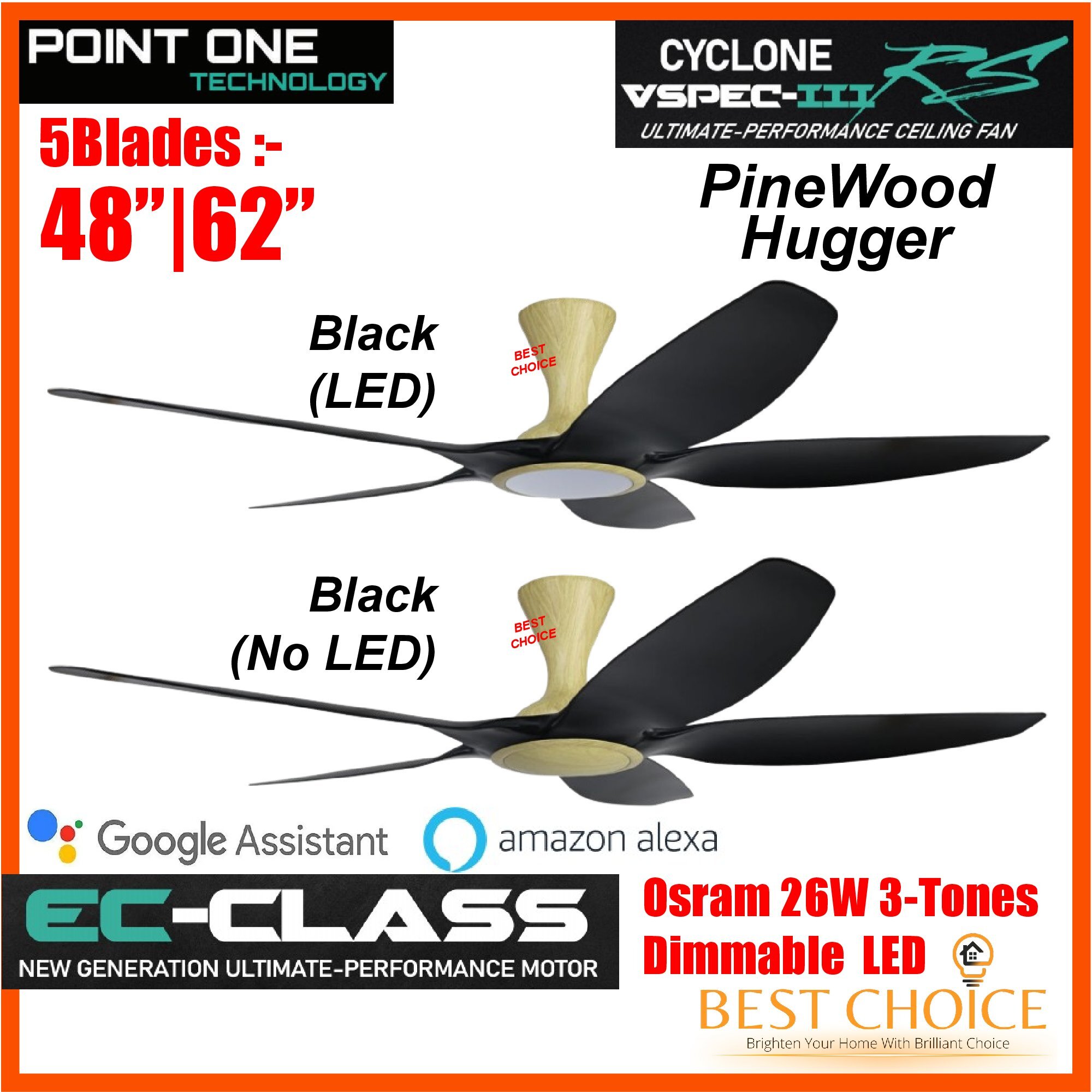 PO ECO CYCLONE VSPEC-III RS 5Blades Pine Wood Body SMART WIFI EC Motor ...
