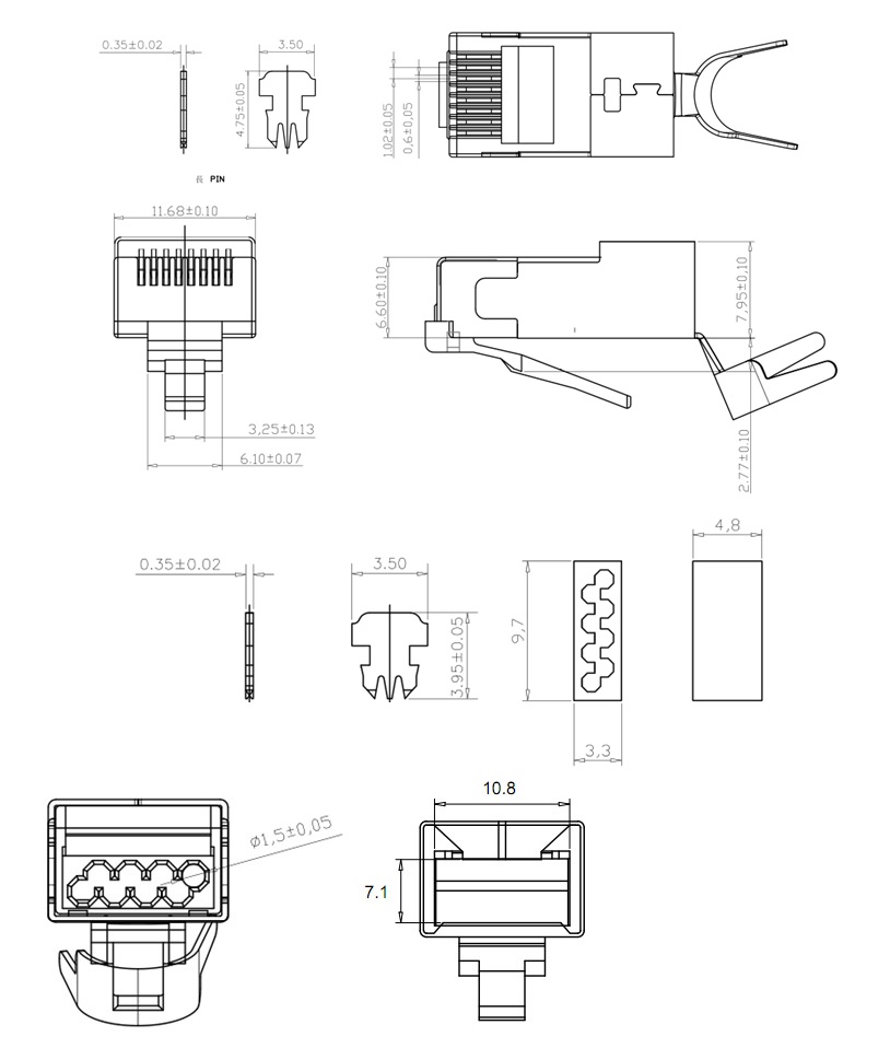 ATZ RJ45 Cat 7 Shielded Plug with Loadbar (LB), Cat 7 Shielded Loadbar ...