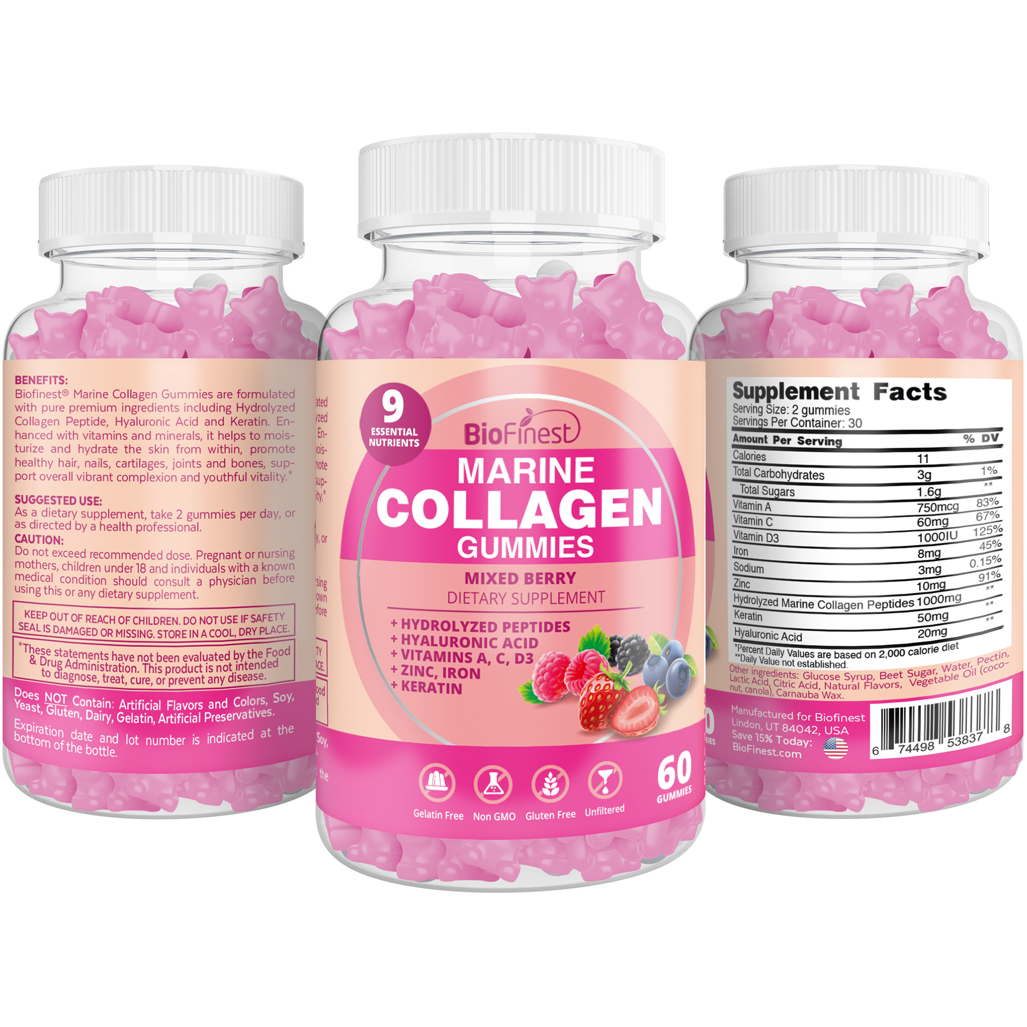 Biofinest Marine Collagen Gummy Supplement Hydrolyzed Peptides ...