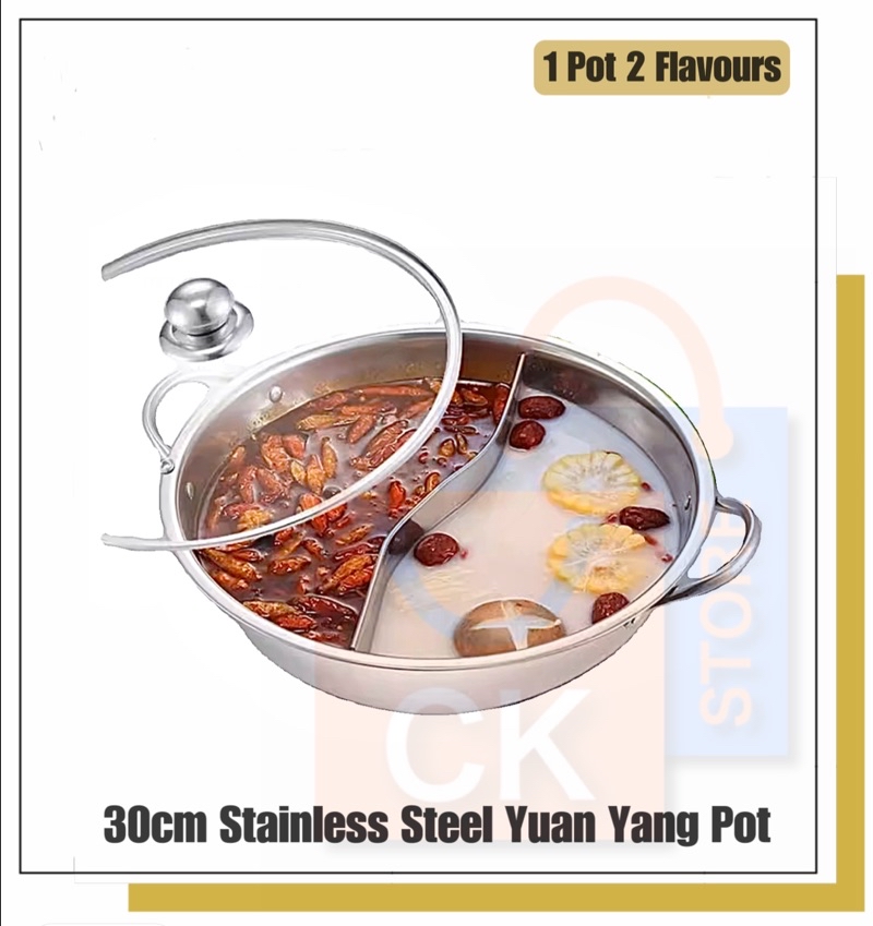 30cm Stainless Steel Induction Yuan Yang Hotpot Upgraded Embossed Base ...