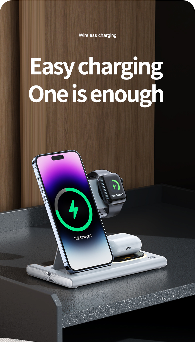 3 in 1 Wireless Charger Dock Station Dock Portable Foldable Fast ...