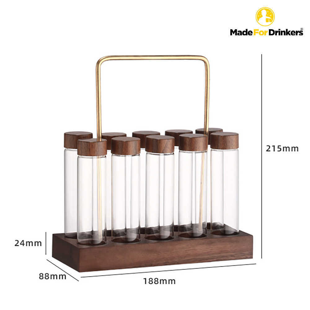 Coffee Bean Test Tube Dosing set with a sleek solid walnut wood holder ...