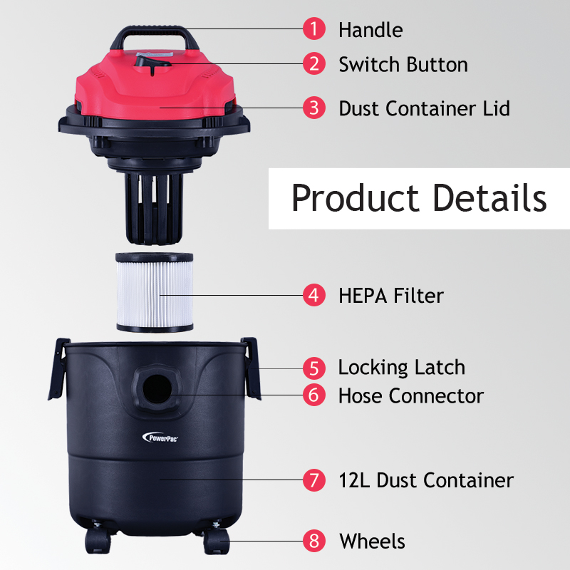 PowerPac Wet & Dry Bagless Vacuum Cleaner with Blower, Vacuum Cleaner ...