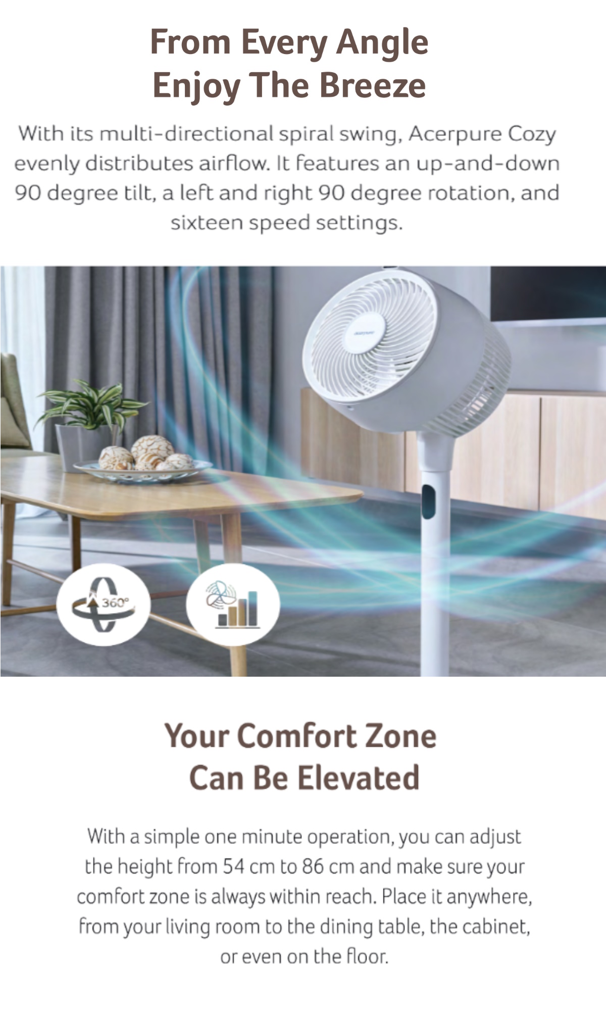 Acerpure Cozy F2 Air Circulator Fan with Precise 16 fan speed settings ...