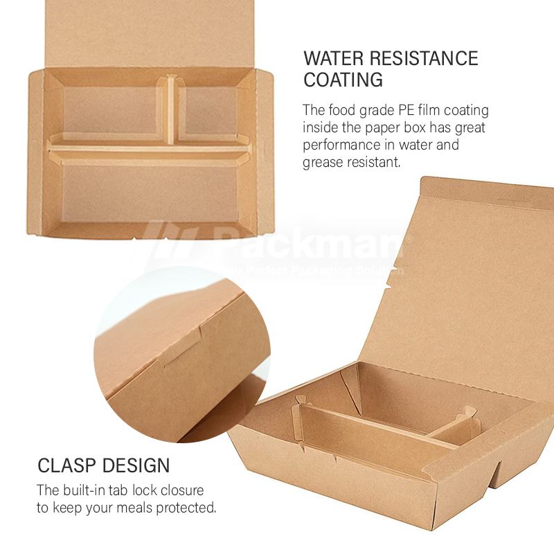 3-Compartment Kraft Bento Box – Takeaway Paper Lunch Box (25/50/100 ...