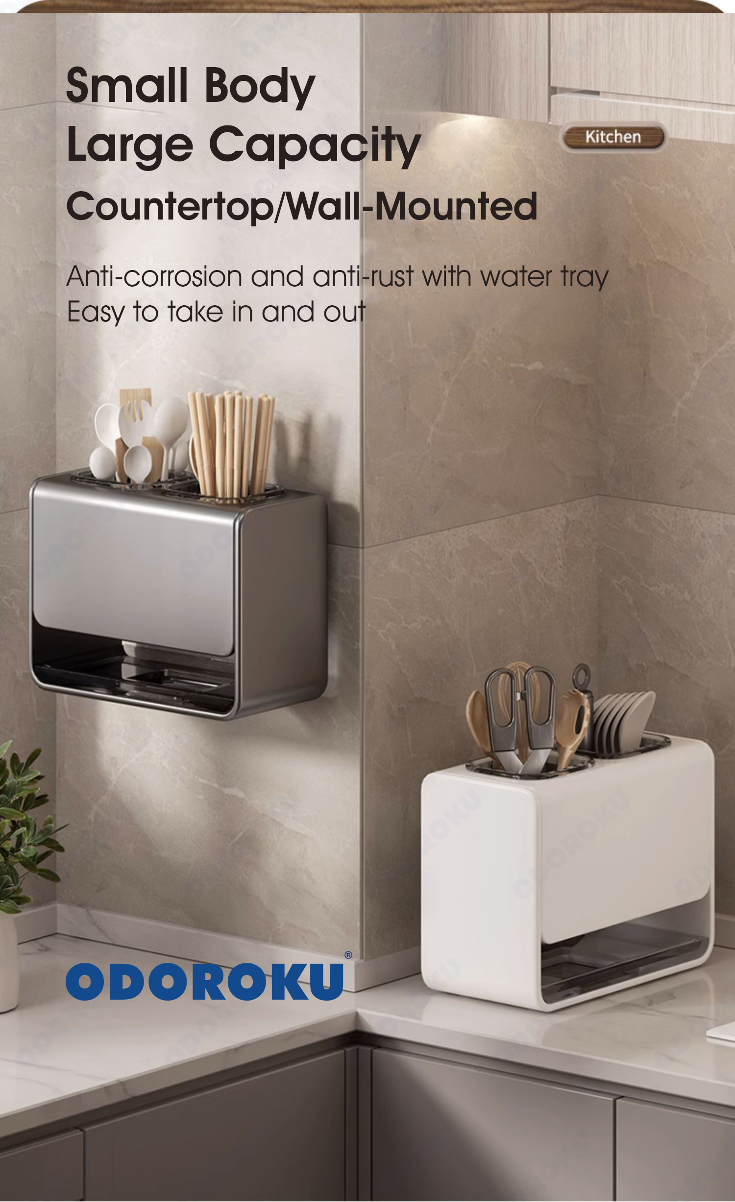 ODOROKU Wall Mounted Free Standing Utensils Holder with Water Tray ...