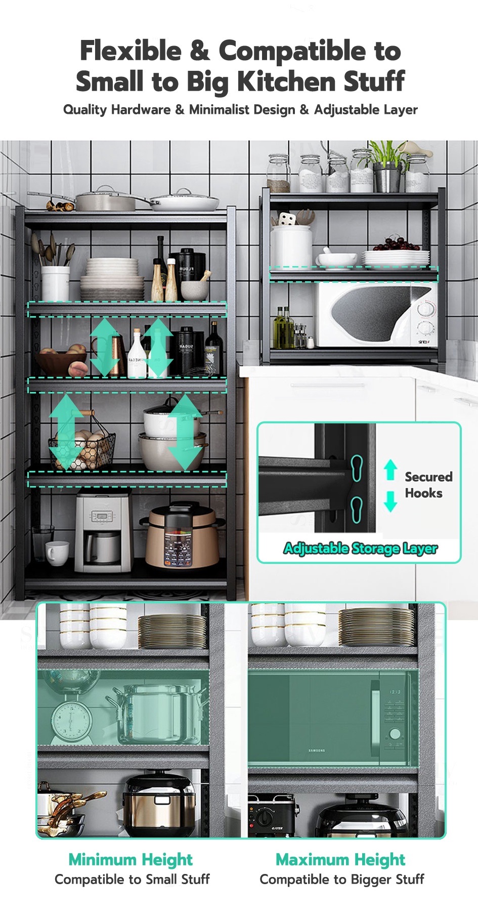 Heavy Duty Metal Rack Boltless Shelf Movable Kitchen Rack Storage Shelf ...