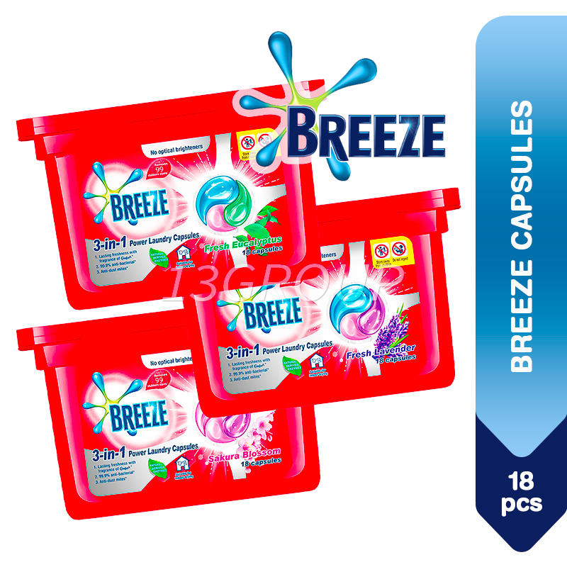 Breeze 3in1 Power Laundry Capsules Detergents, 18s [M3] | Shopee Singapore