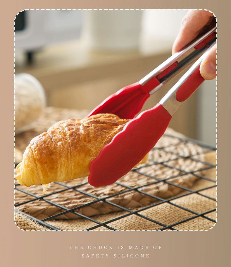 Kitchen Tongs With Silicone Tips, Stainless Steel BBQ Cooking Grilling ...