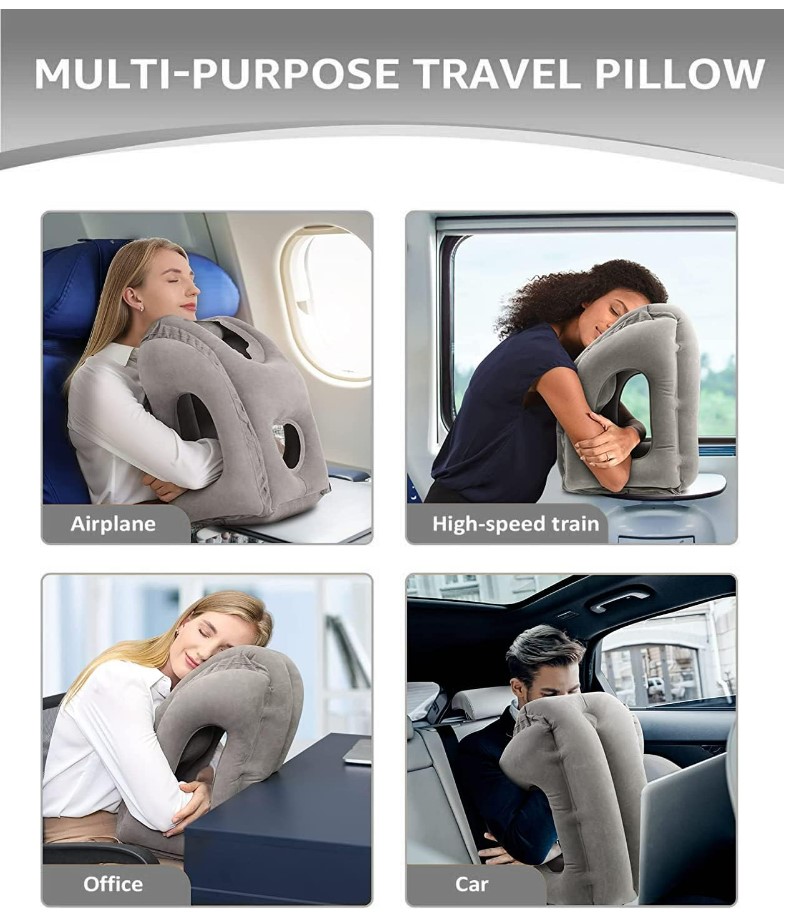 Inflatable Travel Pillow, Airplane Neck Pillow Supports Head and Chin ...