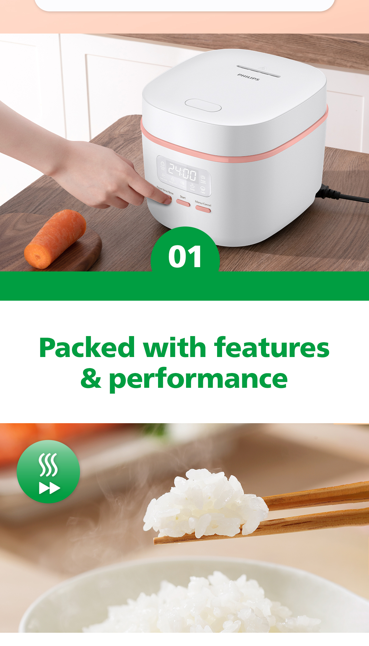 PHILIPS HD3064/62 | Smart Mini Digital Rice Cooker | 0.54L | 8 Cooking ...