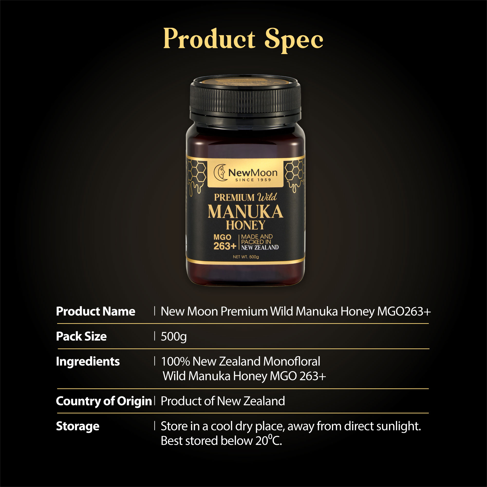 New Moon Premium Wild Manuka Honey MGO263+ 500g | Shopee Singapore