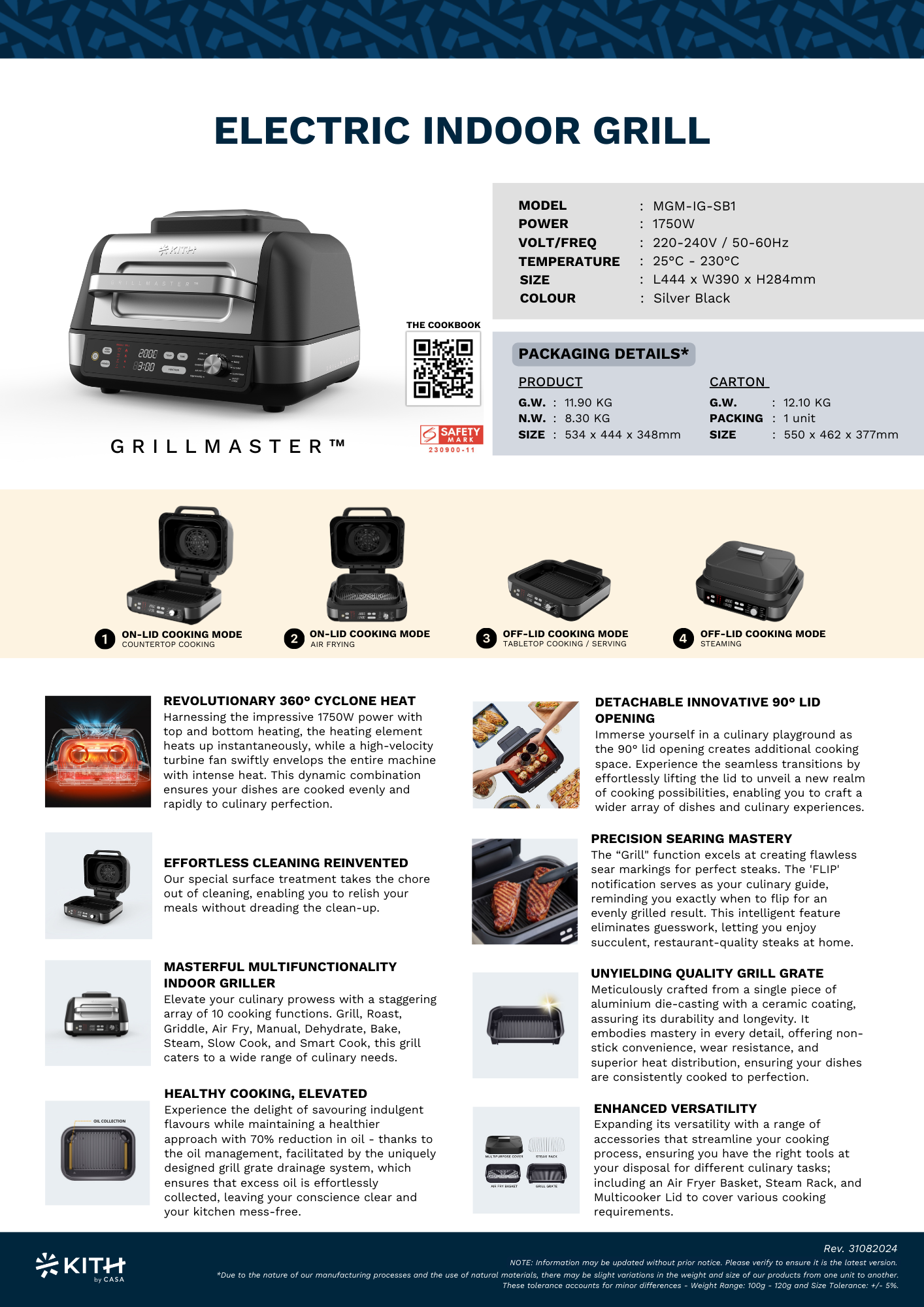 KITH GrillMaster Grill with Air Fryer & Steam | Electric Indoor ...