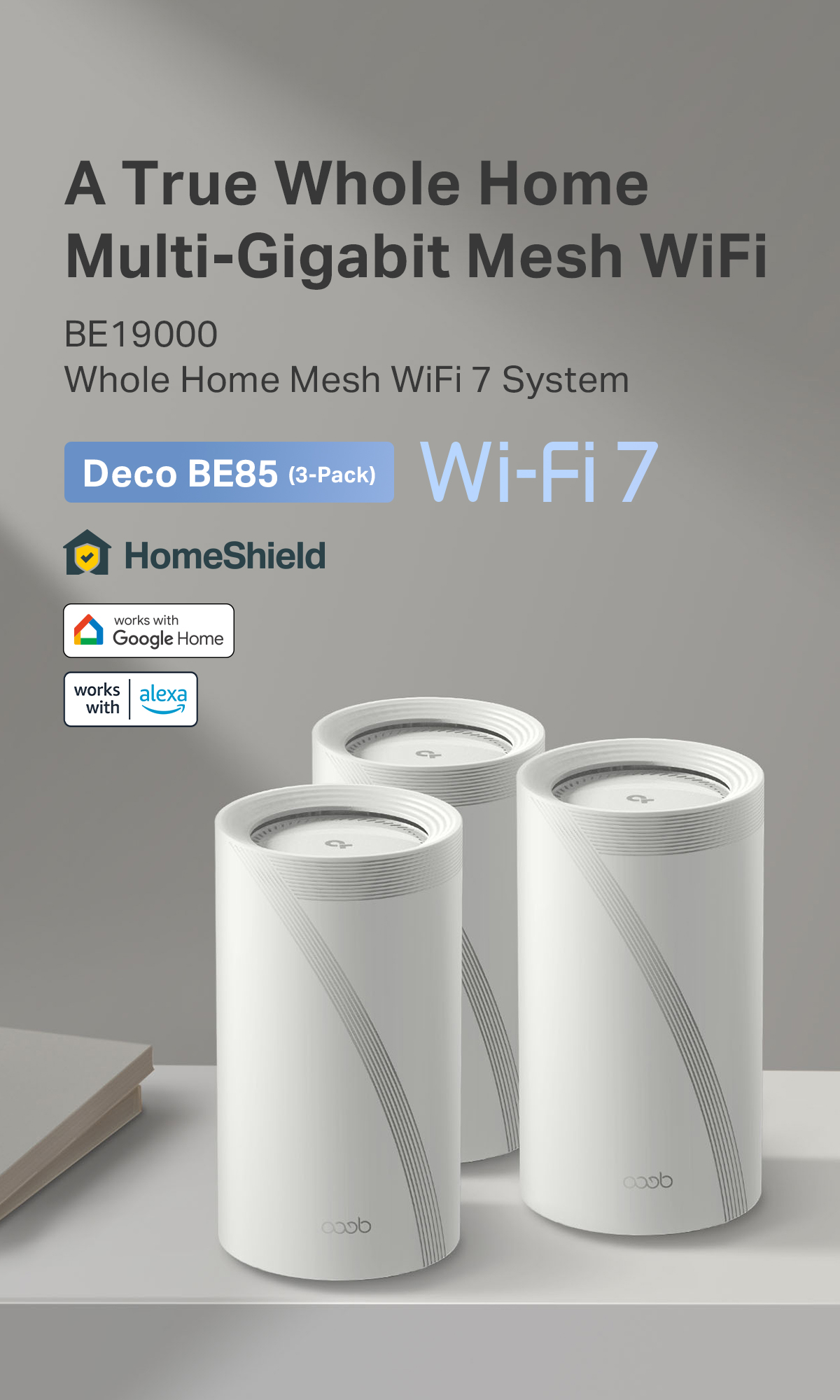 TP-Link Deco BE85 BE22000 Tri-Band Whole Home Mesh WiFi 7 System 3 / 2 ...