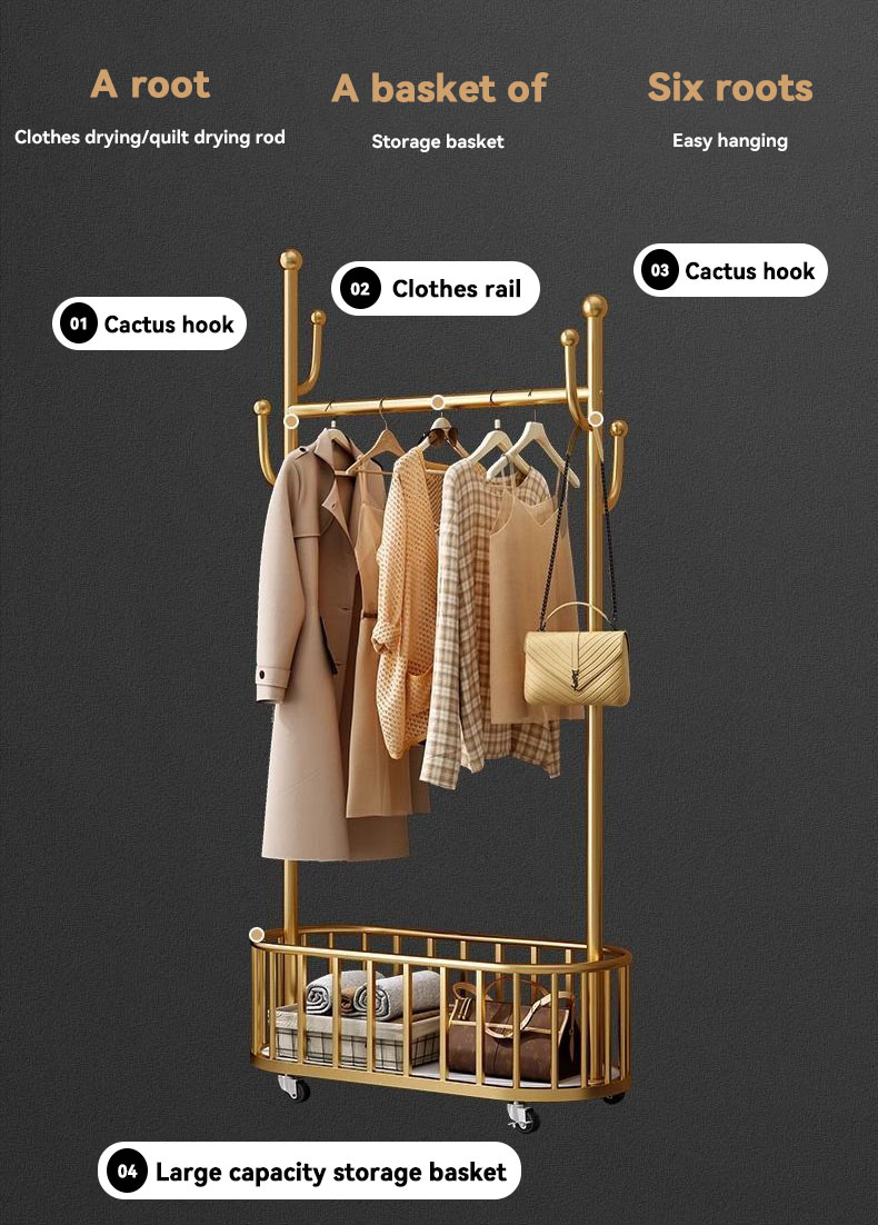 [SG READY STOCK] Clothes Hanger Stand With Basket Clothes Rack Movable ...