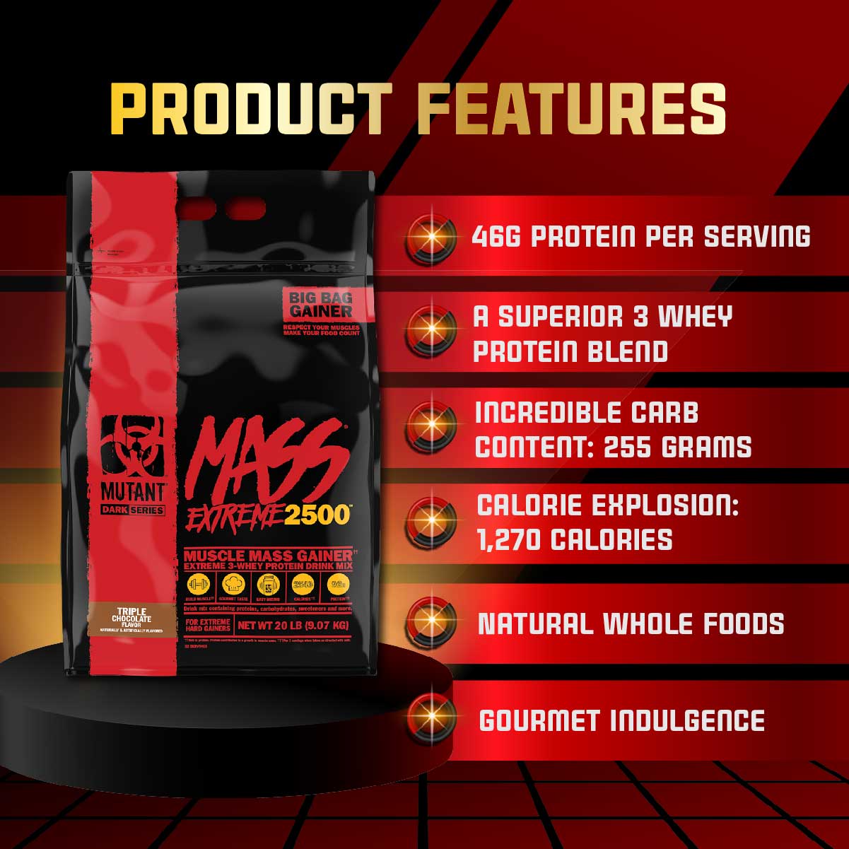 Mutant MASS EXTREME 2500, Muscle Mass Gainer, Whey Protein with high calories for extreme hard ...