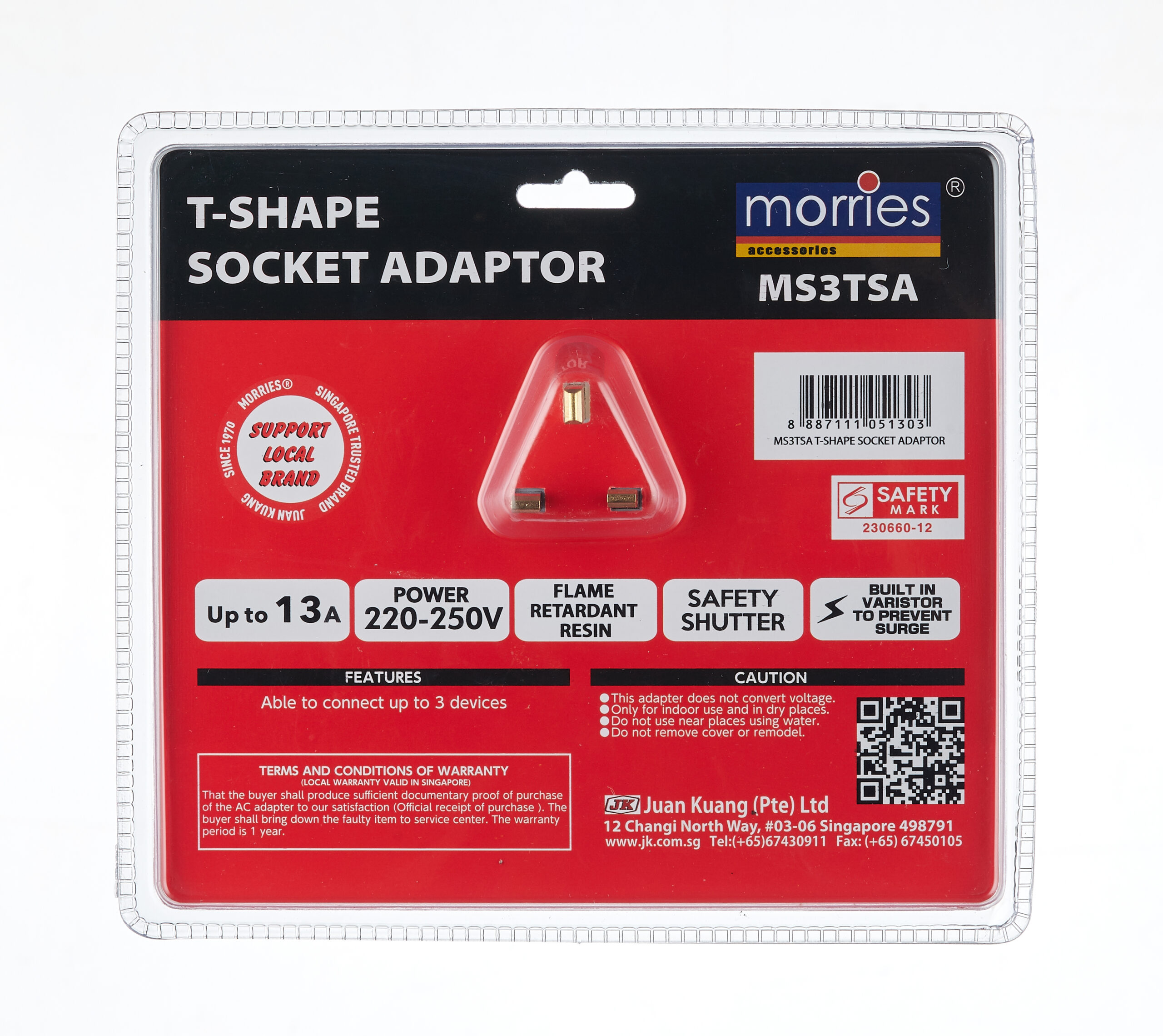 Morries T-Shape Power Extension Socket Adapter MS3TSA MS3USBCTSA with 2 ...