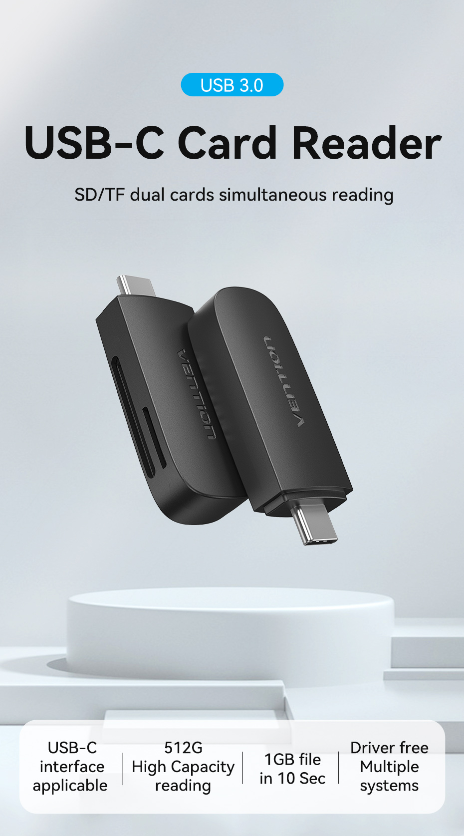 Vention Card Reader USB 3.0 Type C 512GB Fast Transmission 2 in 1 SD ...