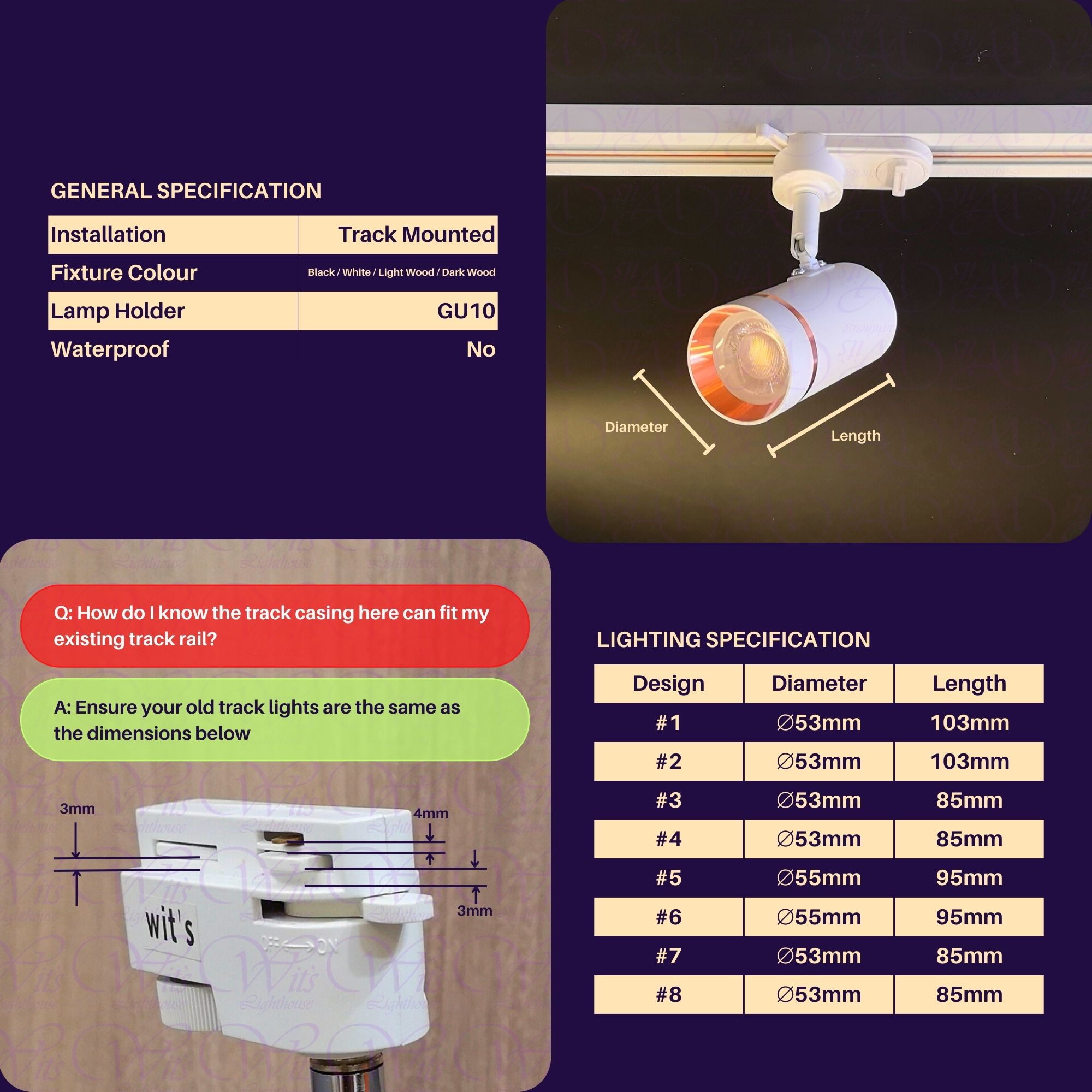 Solid Aluminium Track Light Casing for GU10 LED Spot Light Light Wood ...