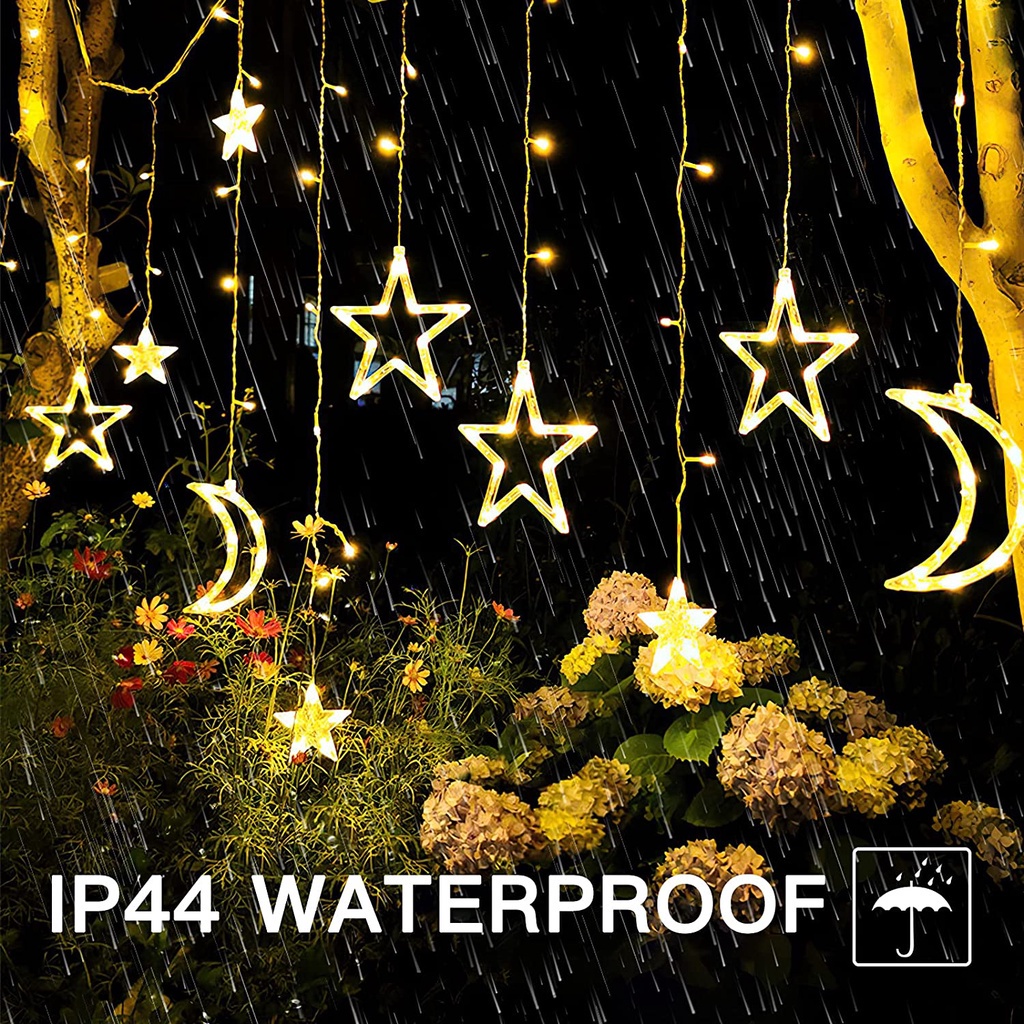 Lampu Raya 4.5M 138 LED Star Moon Curtain Hari Raya Lights Led Drooping ...