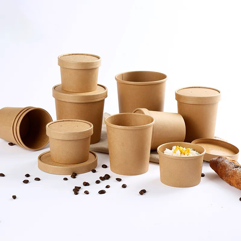 Kraft Paper Soup Tub Soup Bowl With Lid Ice-Cream Cup Takeaway Kraft ...