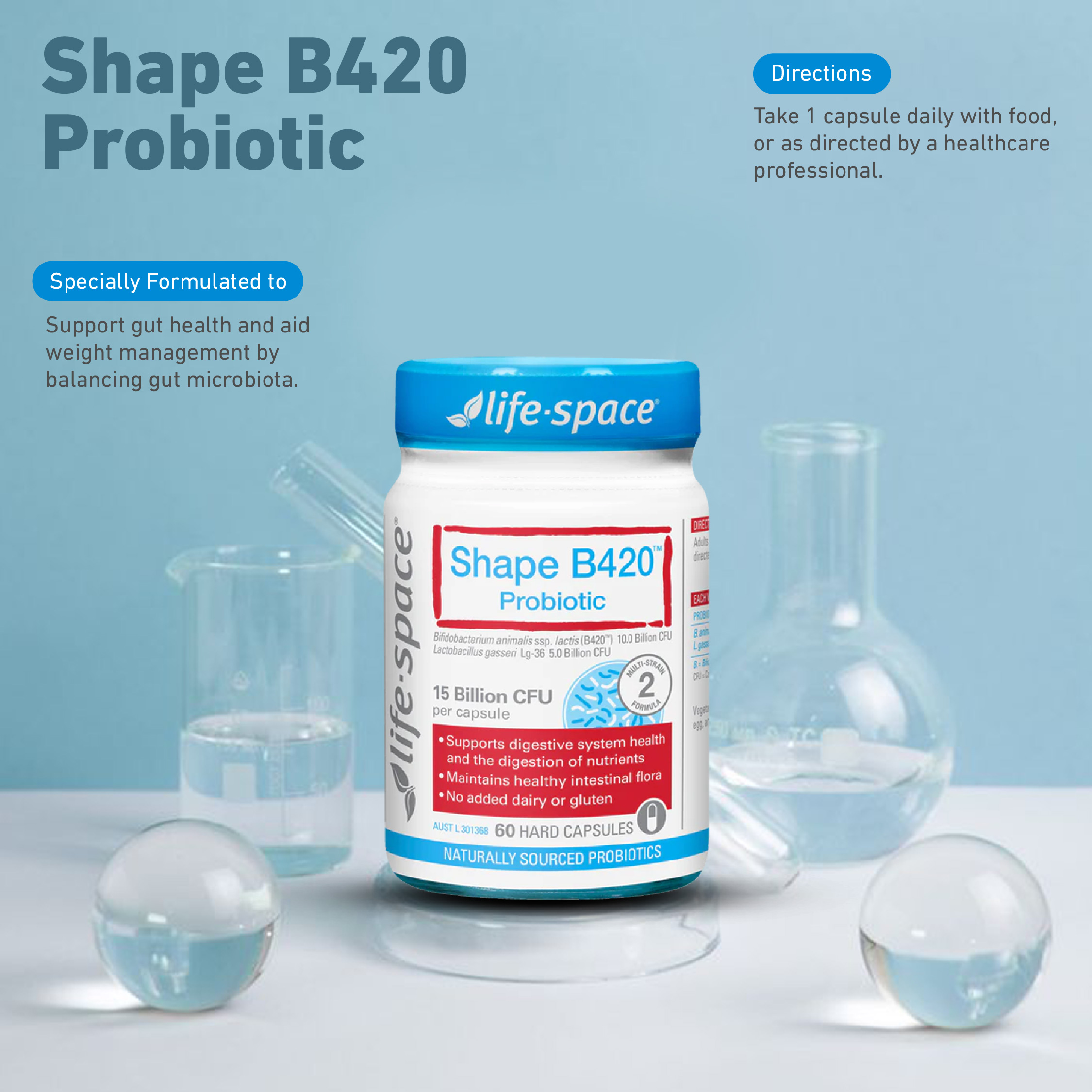[Fast Shipping] Digestive Function Life Space Shape B420 Probiotic, 60 ...