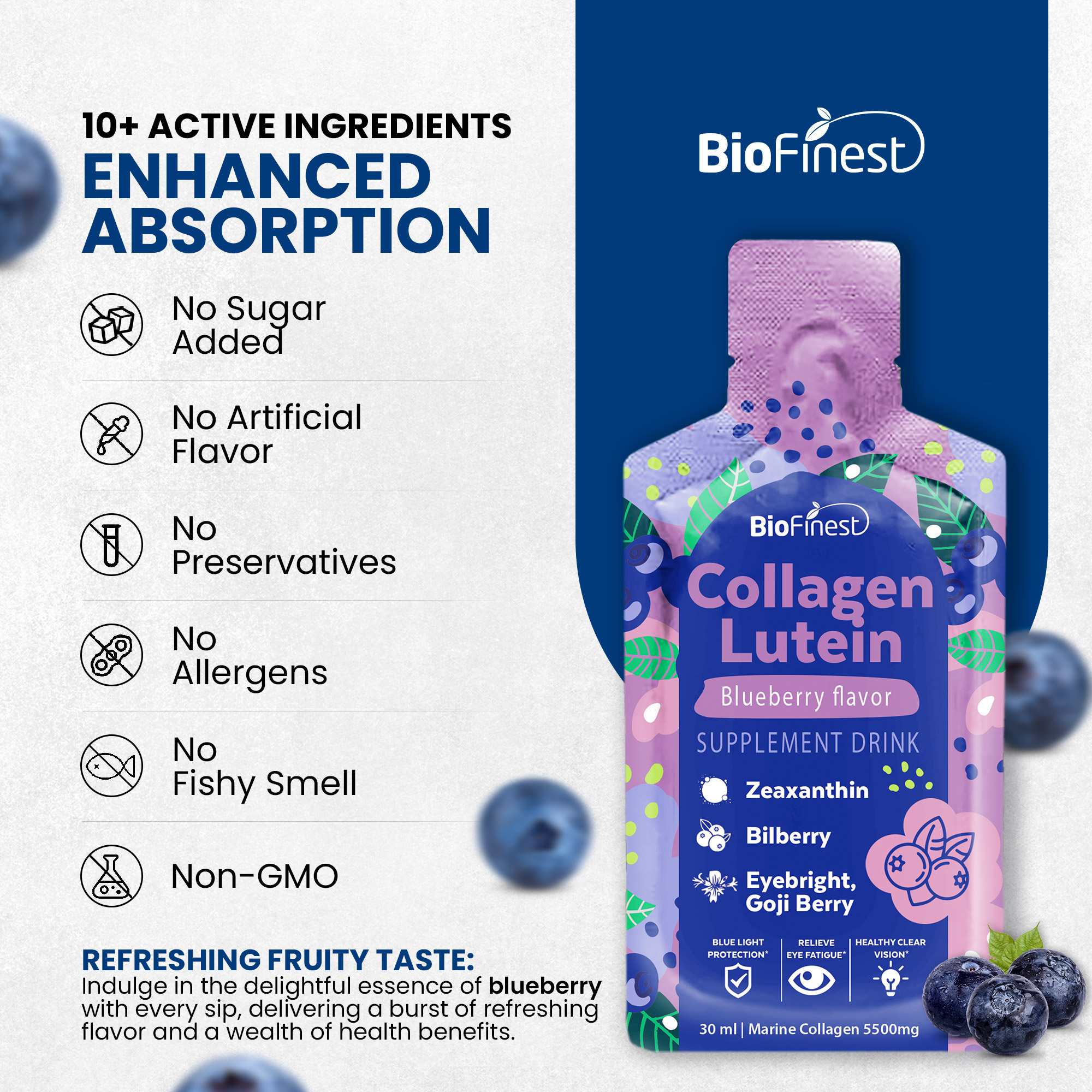 Biofinest Marine Collagen Peptides Lutein Drink 5500mg Zeaxanthin ...