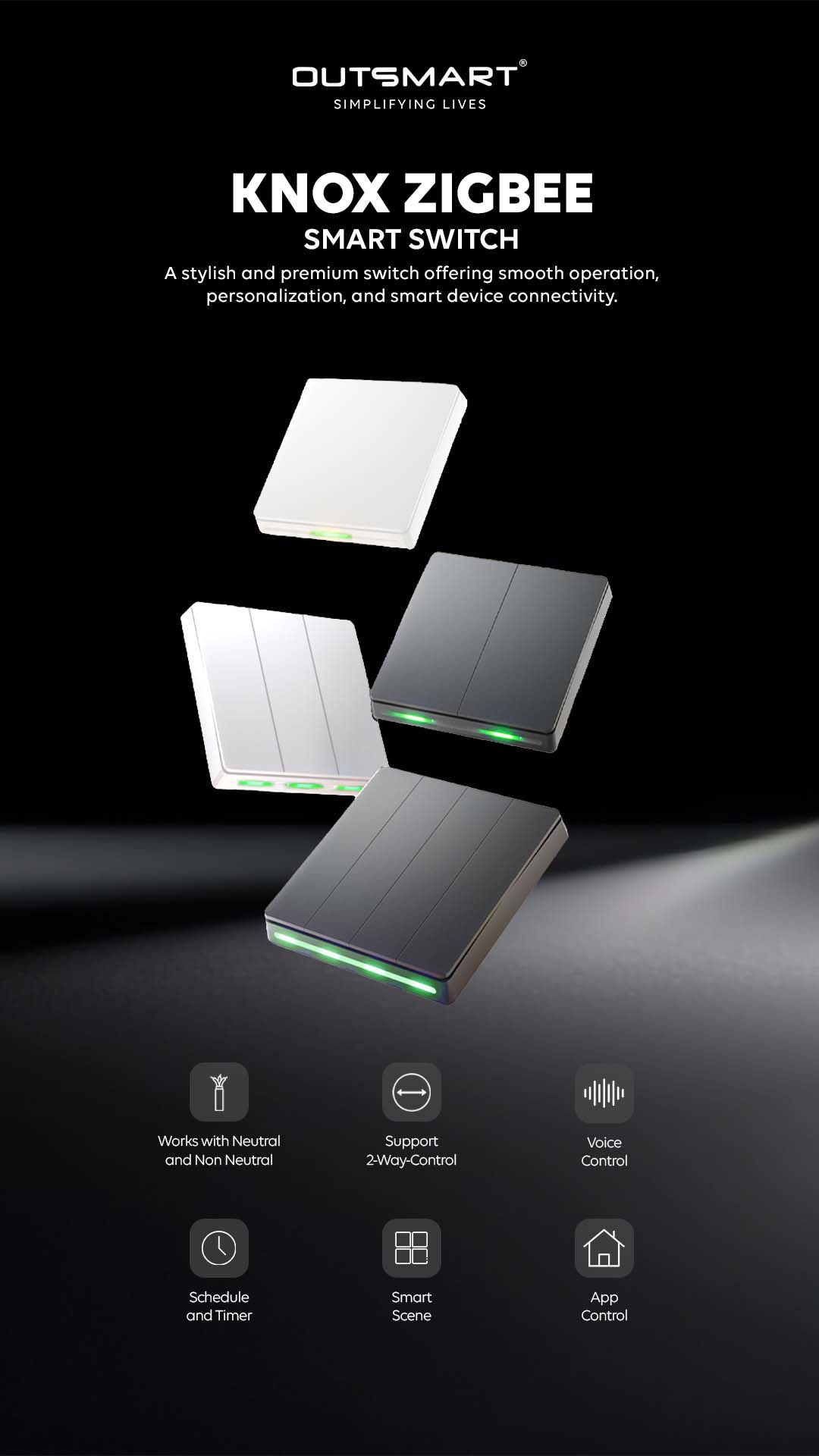 Outsmart® Knox Zigbee Smart Switch – No Neutral, No Capacitor Design | 2-Way Control | BTO ...