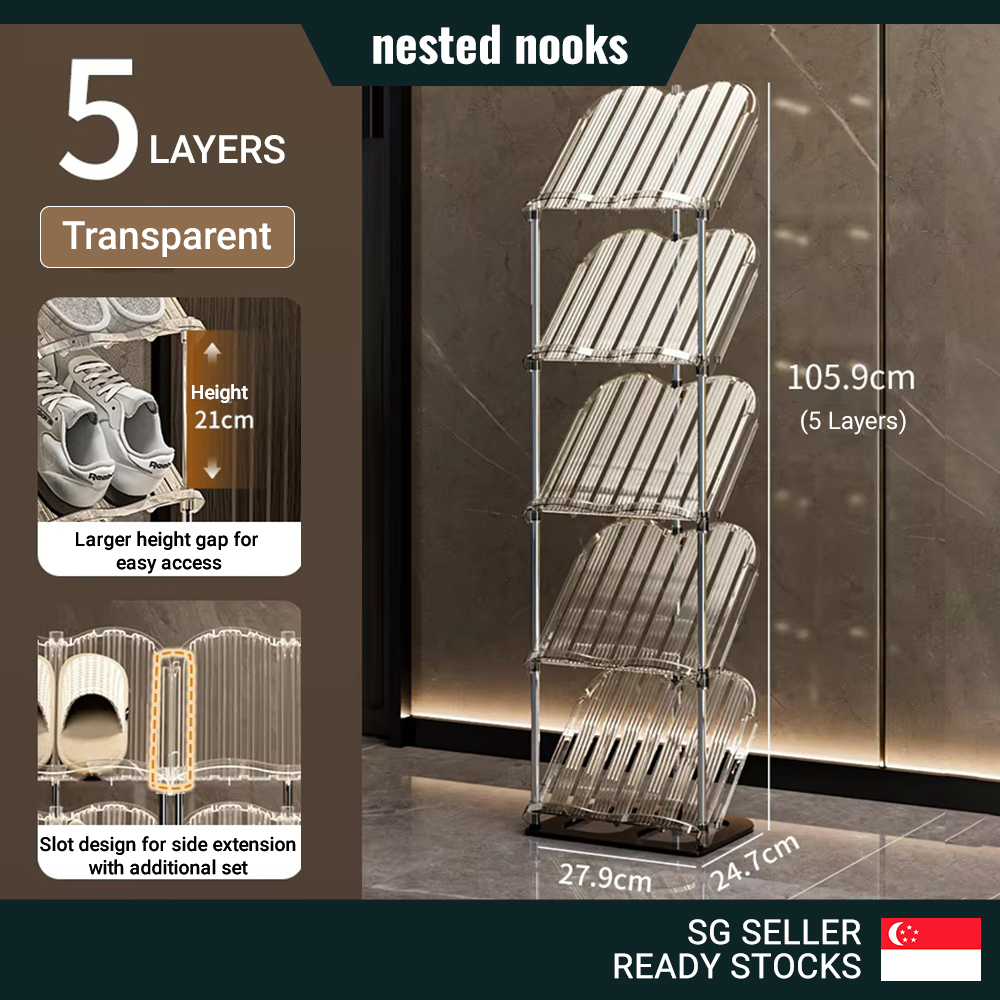 Angled Space-Saving Shoe Rack with Slanted Shelves Slim Compact Shoe ...