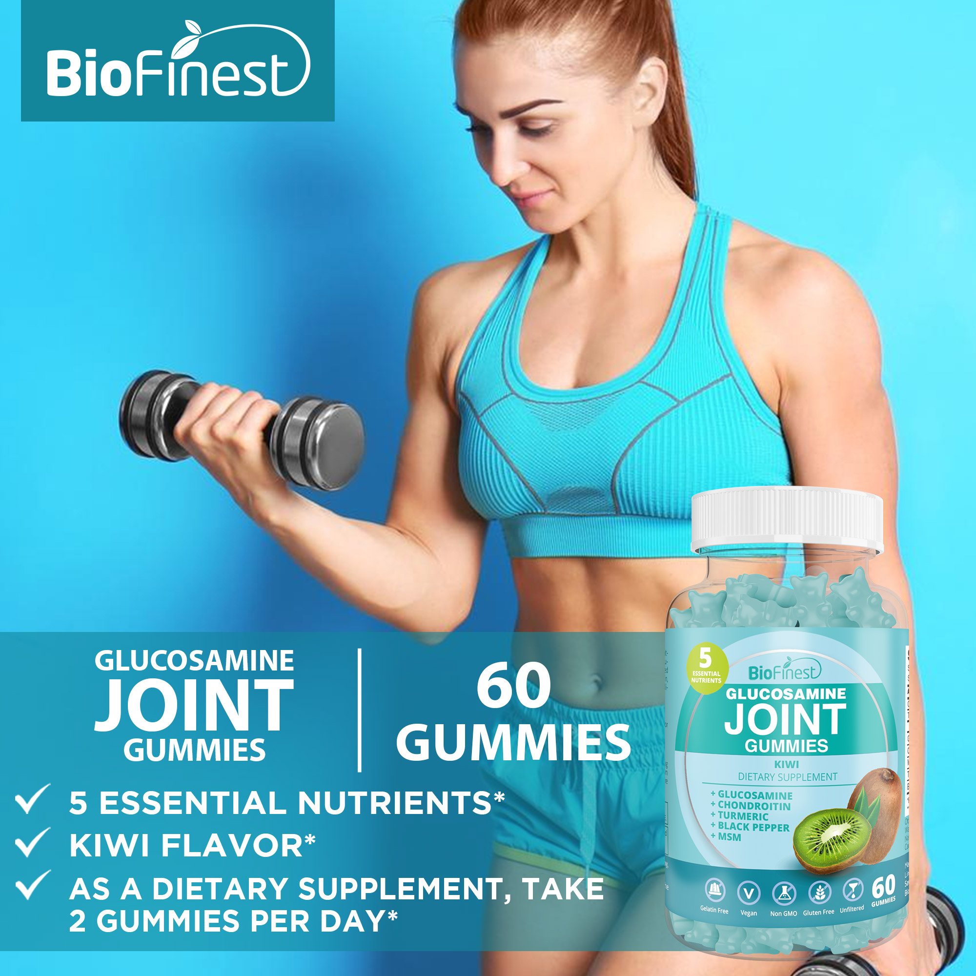 Biofinest Glucosamine Joint Gummy Supplement - Chondroitin MSM Turmeric ...